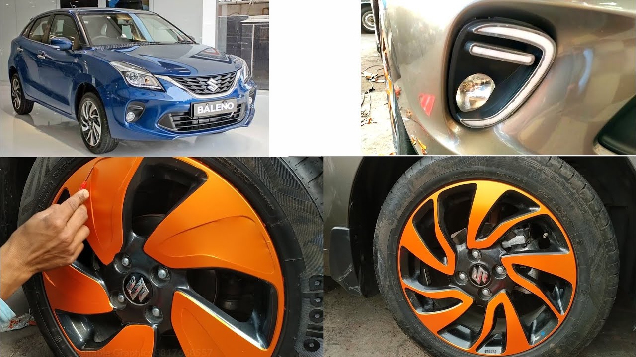 Maruti Baleno Modified | Alloy Wheels Vinyl Wrapped | Matt Black Roof ...