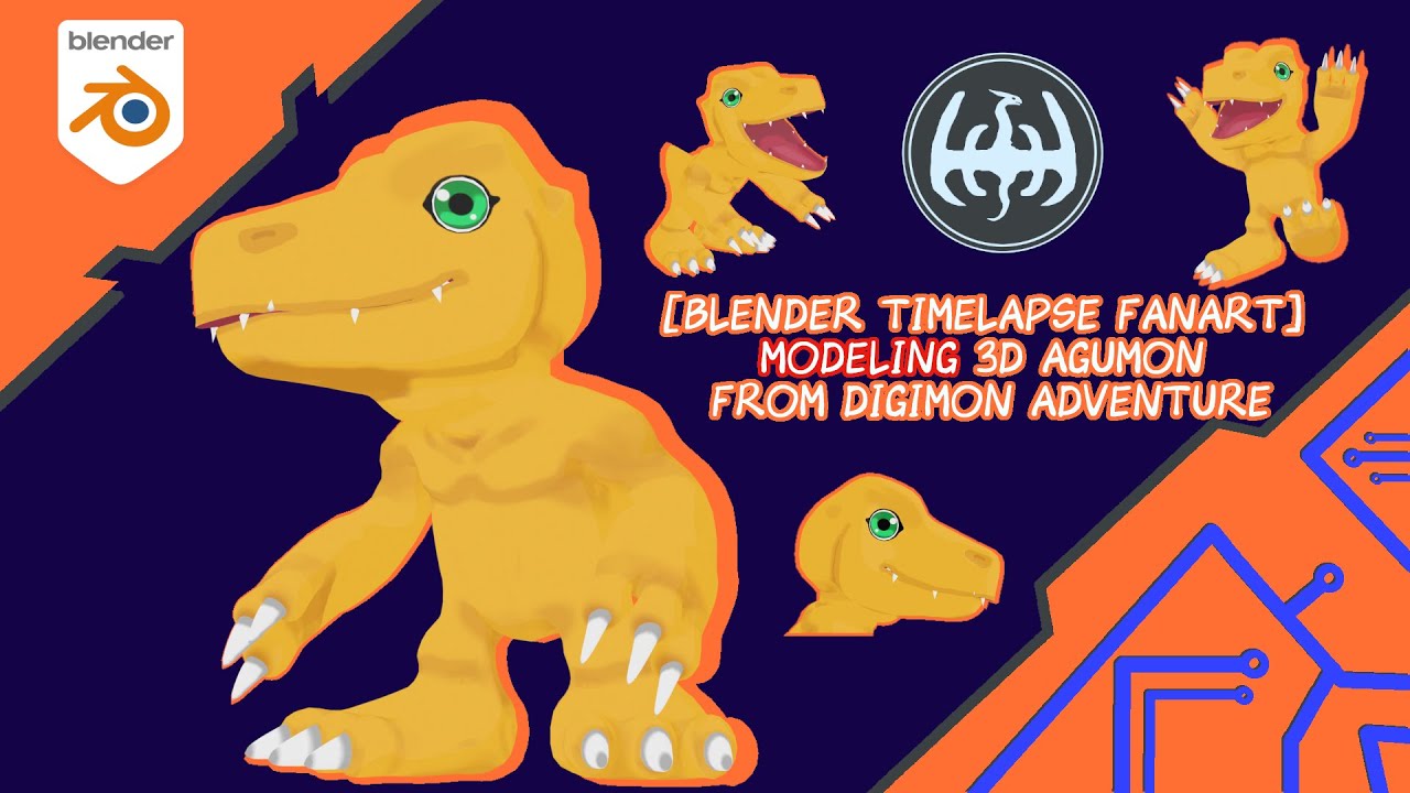 [ Blender Timelapse Fanart ] Modeling 3D Agumon from Digimon Adventure ...