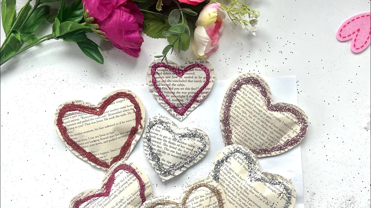 Vintage book paper Valentine hearts - YouTube