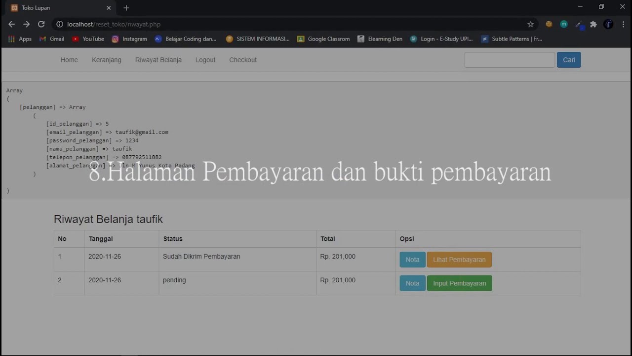 Sistem Informasi Penjualan Kue (Halaman Pembayaran) - YouTube