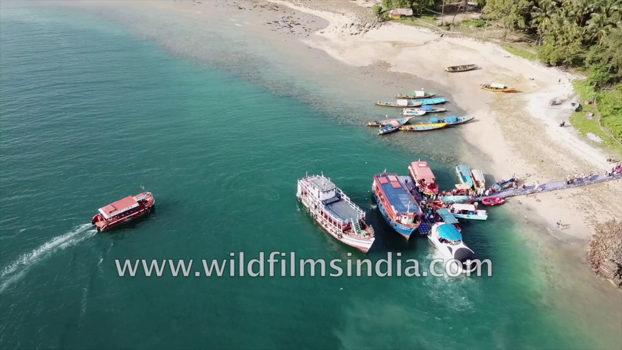 Boats in the Andamans Islands of India: aerial view of Andaman Sea ...
