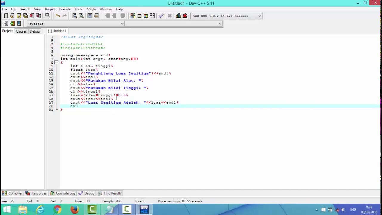 Membuat Program Luas Segitiga dengan Dev C++ - YouTube