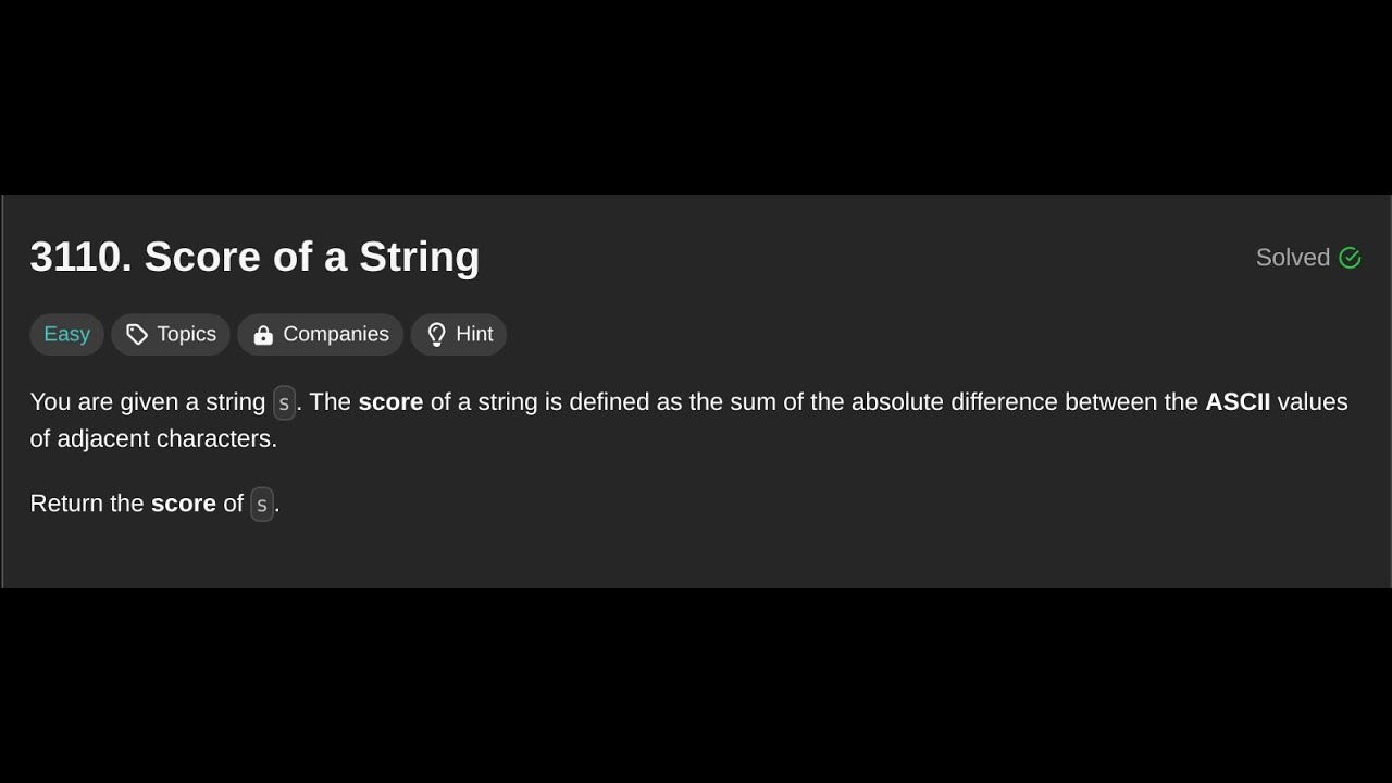 Leetcode Easy | Detailed Videos / დეტალური ვიდეოები | 1 | 3110. score ...