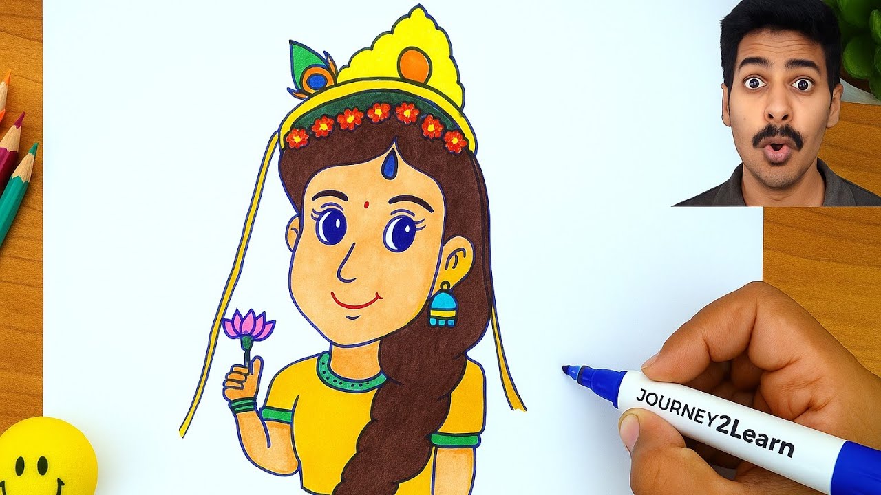 How to Draw a Cute Goddess Girl Holding Lotus 🌸 | Easy Drawing for ...