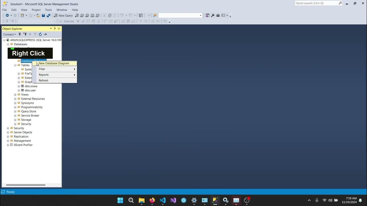 Cara melakukan relasi 2 table menggunakan database designer | SQL Server Management Studio - YouTube