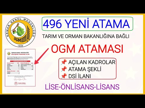 YENİ ATAMA KARARI✅496 YENİ KADRO AÇILDI TARIM VE ORMAN BAKANLIĞINA BAĞLI OGM YENİ PERSONEL ALIMI ✅