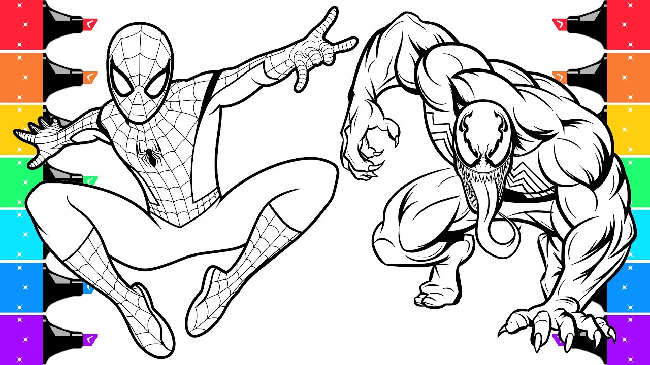 Coloring Spiderman vs Venom Coloring Page | Ohuhu Markers - YouTube