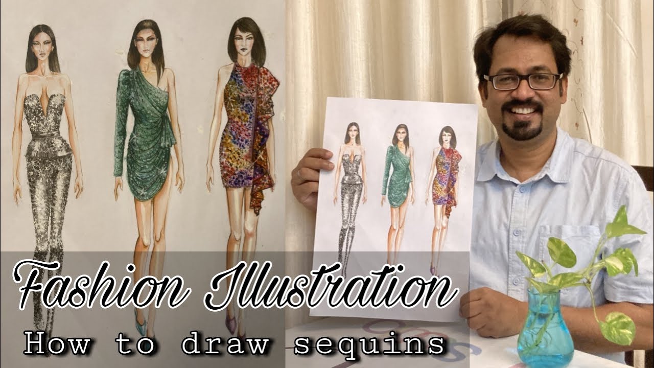 HOW TO DRAW AND RENDER SEQUINS DRESS - YouTube