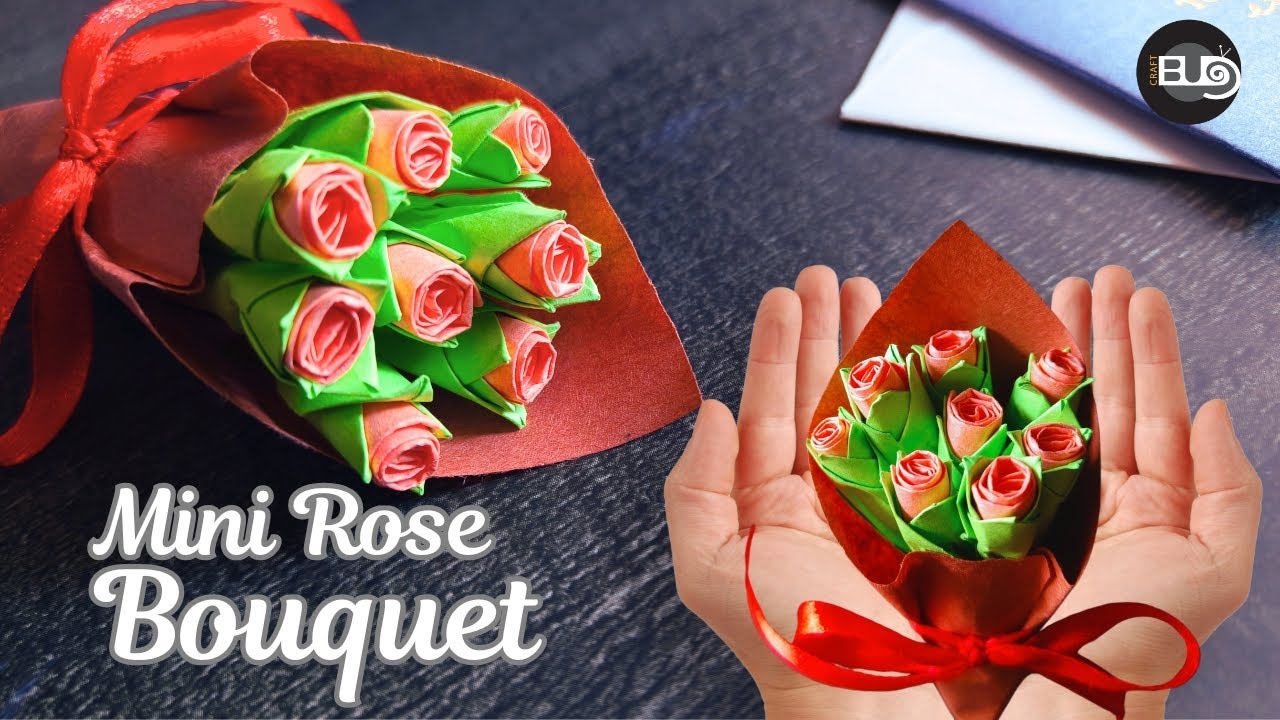 😍 Easy DIY Mini Paper Rose Flower Bouquet for Valentine's Day💐How to ...