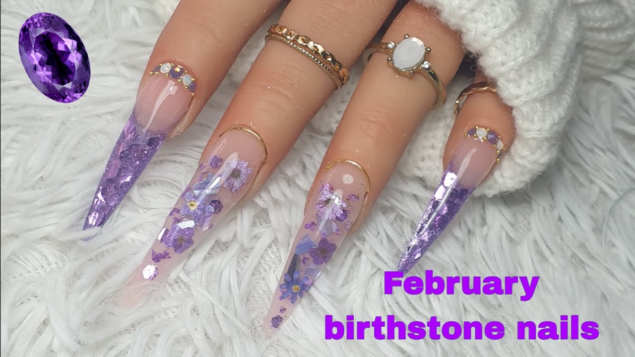 February birthstone nails | Amethyst - YouTube