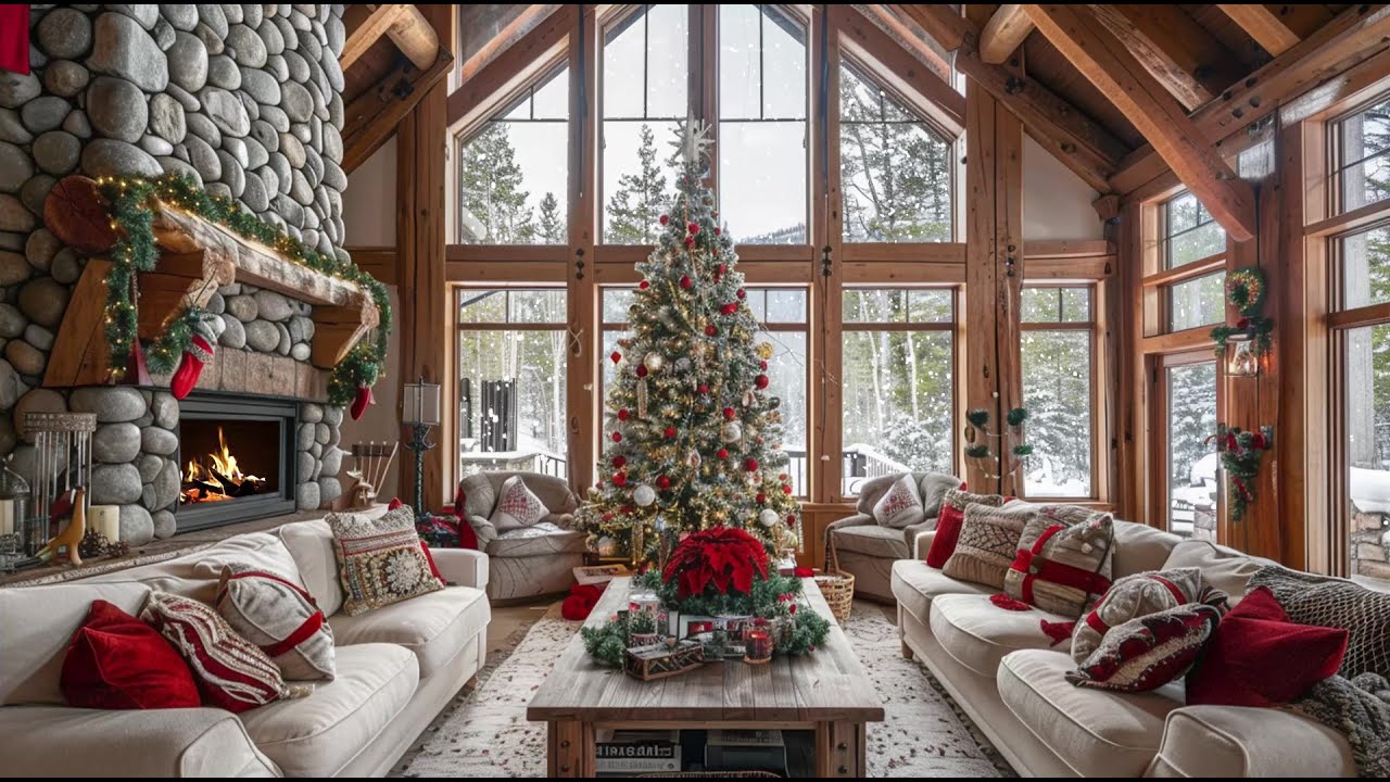 Cozy Christmas Cabin Ambience | Relaxing Snowfall and Gentle Wind ...