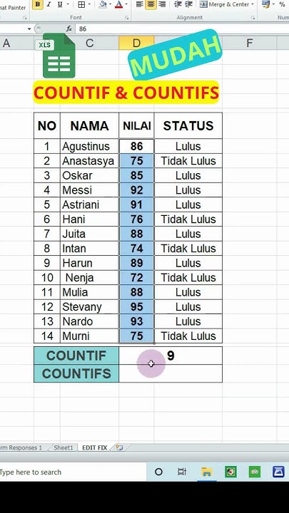 MUDAH memahami fungsi COUNTIF dan COUNTIFS pada Microsoft excel ( 1 Menit)#office2010# ...