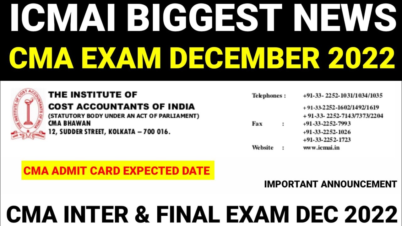 CMA Exam Admit Card Expected Date || CMA Exam December 2022 - YouTube