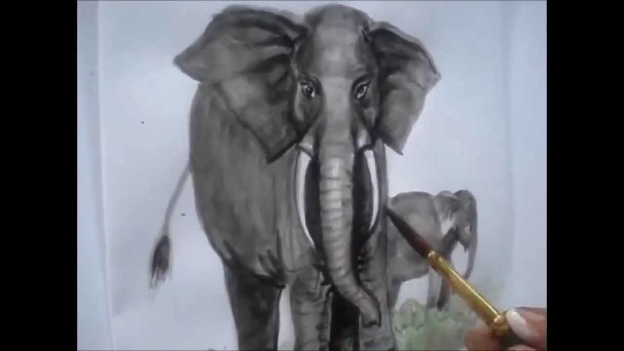 how to draw elephant by using watercolor - YouTube