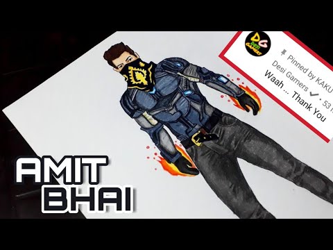 Amit Bhai Drawing | DESI GAMER FREEFIRE DRAWING | KAKU ARTS - YouTube