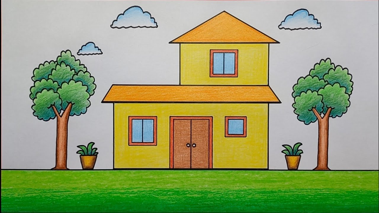 Drawing a Level House | Wow Very Easy and Simple | Drawing a House for ...