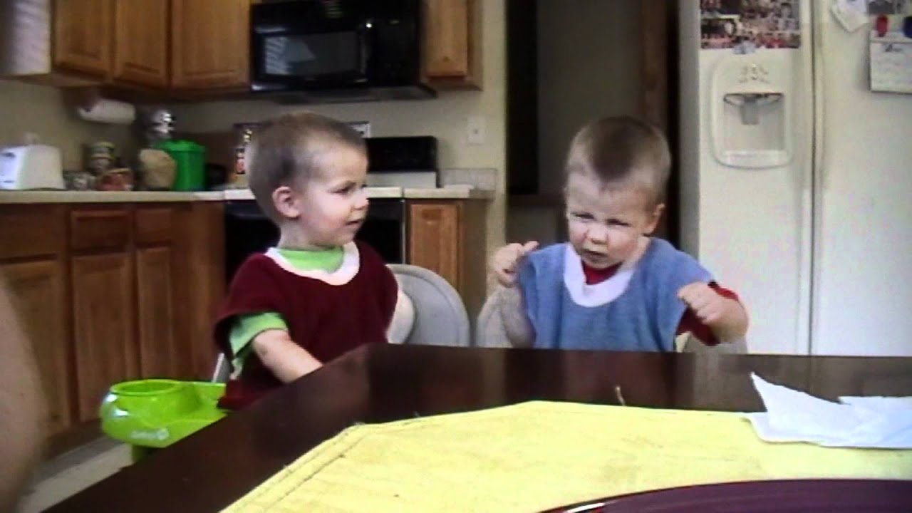 Baby twins talking and laughing with each other at suppertime - YouTube