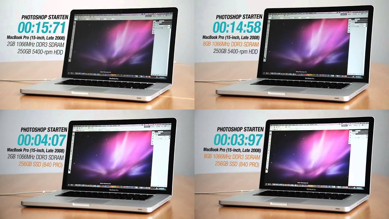Performance Test HDD vs SSD vs RAM Upgrade MacBook Pro 15 inch, late ...