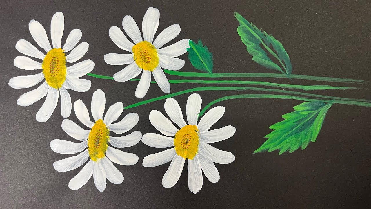 daisy flower painting | daisy painting acrylic | flower drawing - YouTube