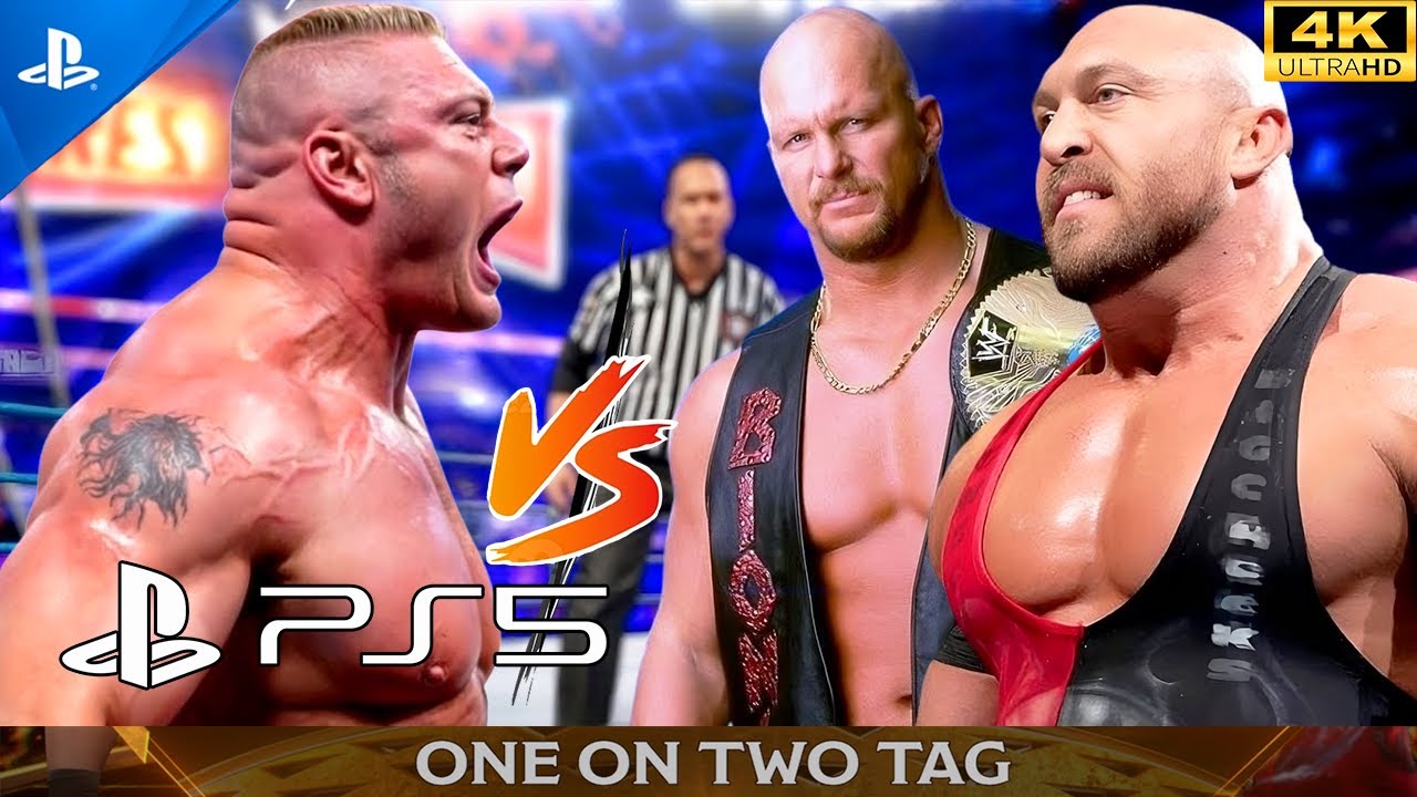 Brock Lesnar Vs Ryback & Stone Cold - Handicap One on Two Tag Team ...