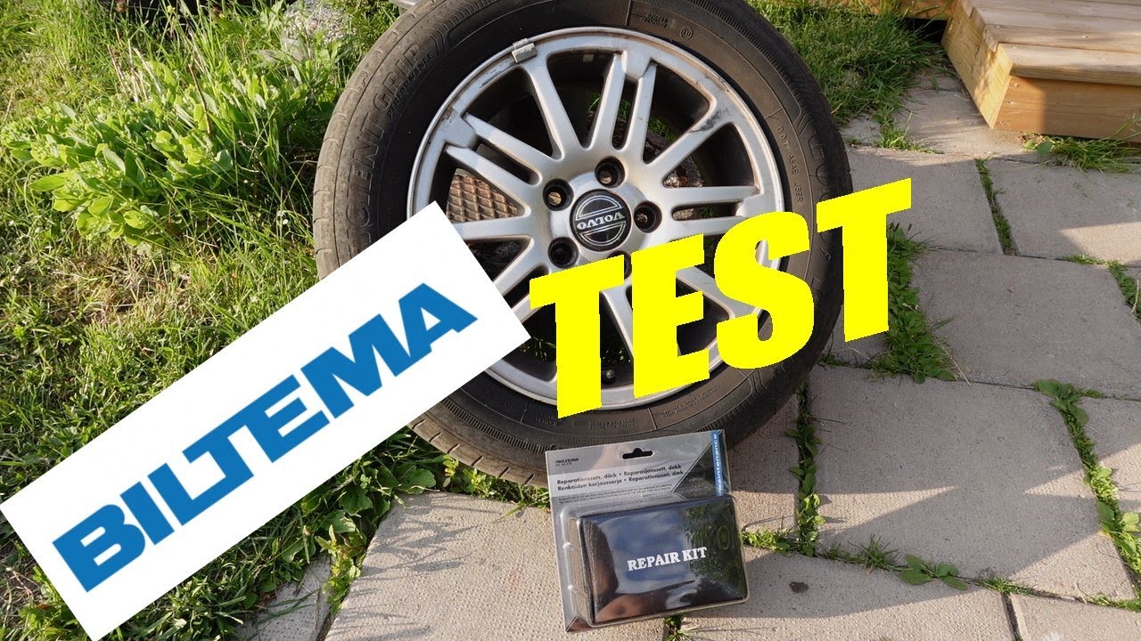 Får punktering och testar Biltemas reparationskit för däck - YouTube
