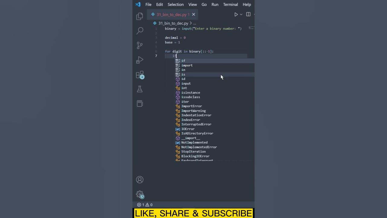 Binary to decimal converter by using python | #python #shorts #shortsvideo #programming - YouTube