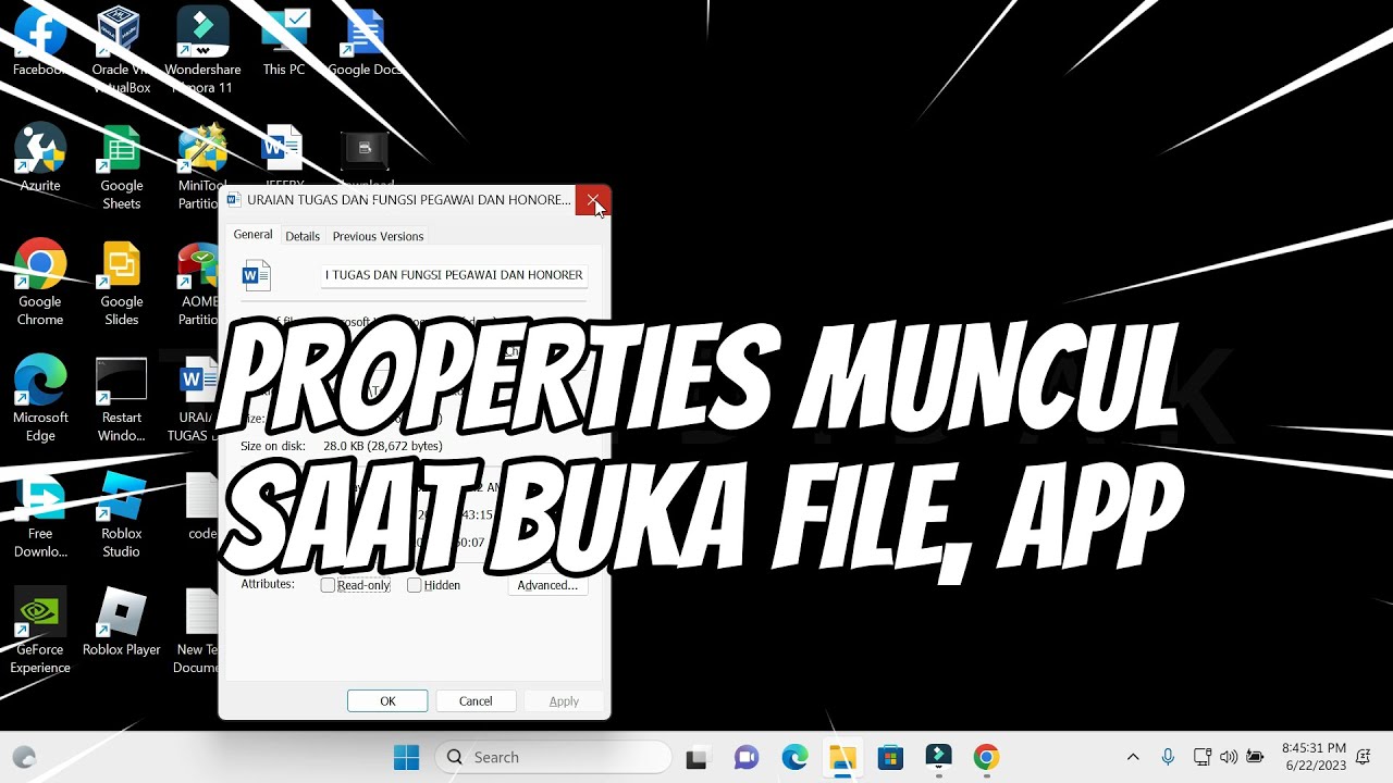 Muncul Properties saat Klik kiri atau buka Aplikasi, File, Folder di ...