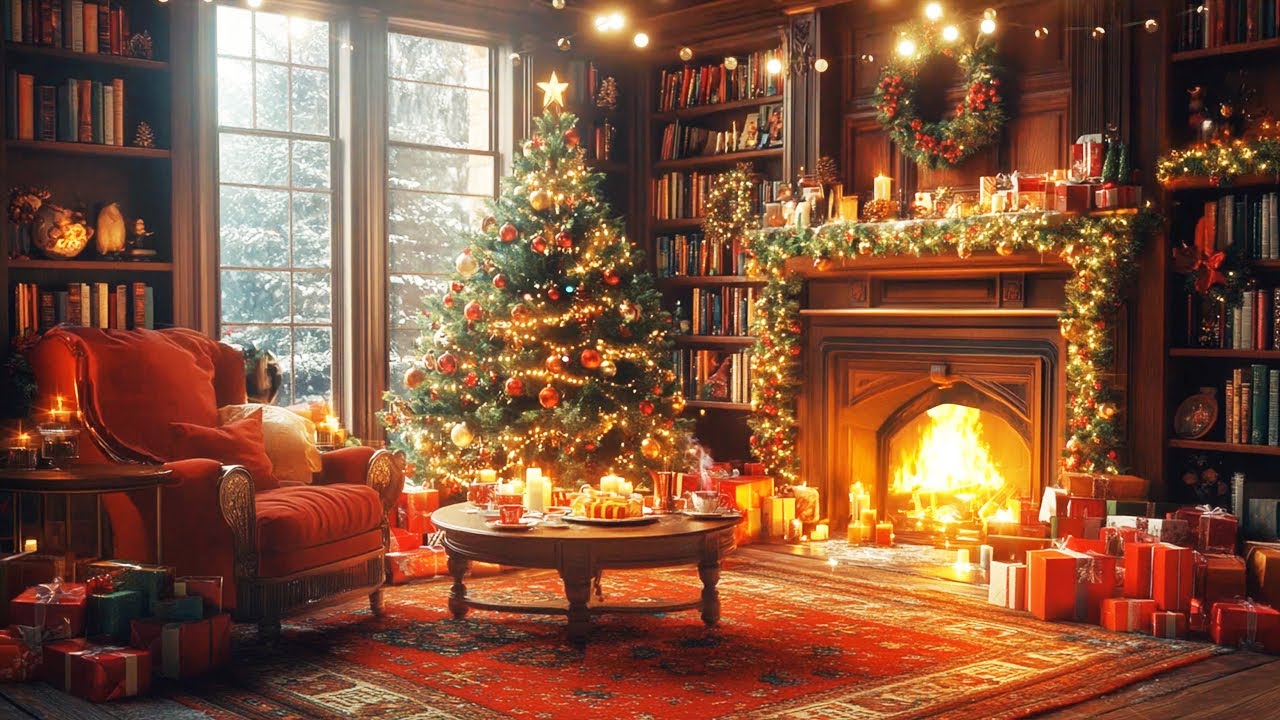 Beautiful Christmas Ambience 🎅🎄 Relaxing Christmas Music Fireplace 🔥 ...