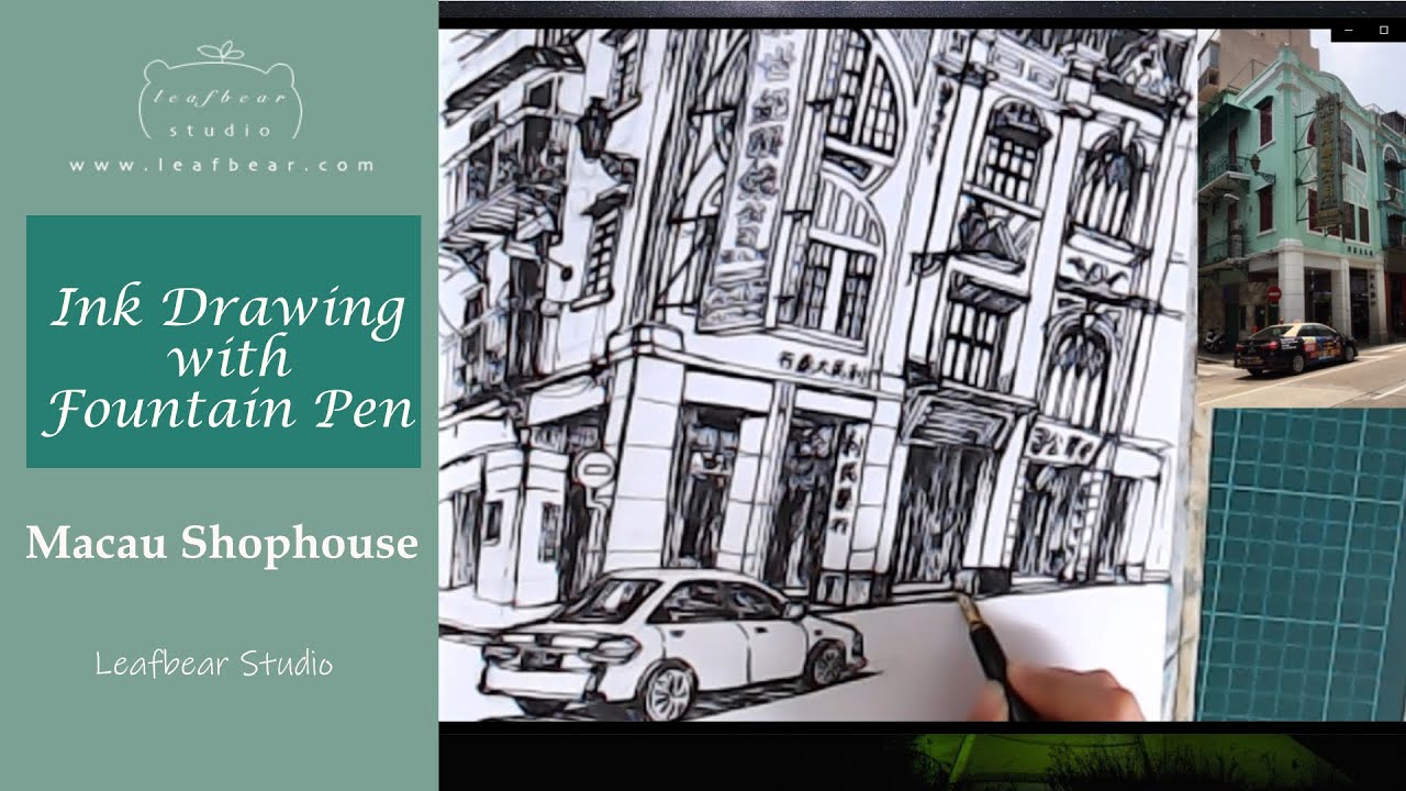 Drawing a Macau streetscene with fountainpen [ Timelapse voiceover ...