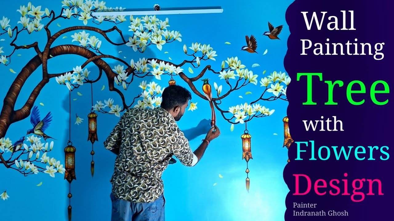 Wall Painting Tree With Flowers / Wall Painting Design Ideas Tree And ...