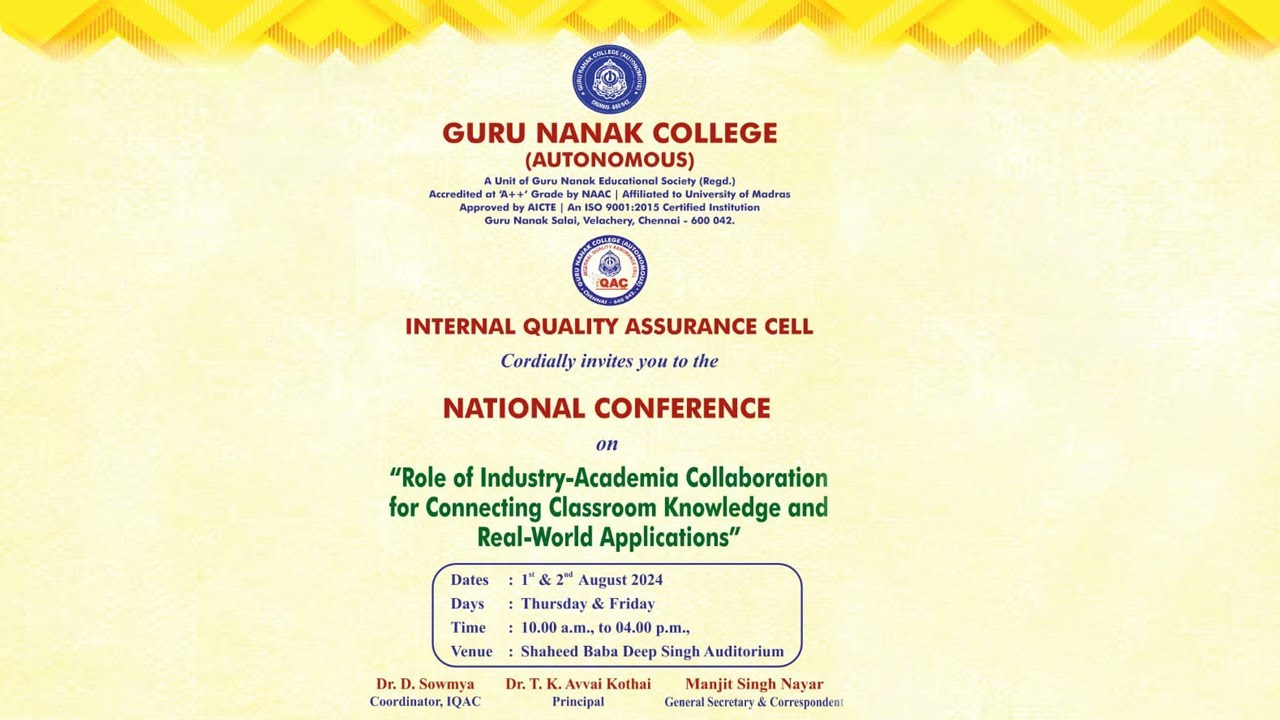 INTERNAL QUALITY ASSURANCE CELL | NATIONAL CONFERENCE | DAY 1 | GURU NANAK COLLOEGE, CHENNAI ...