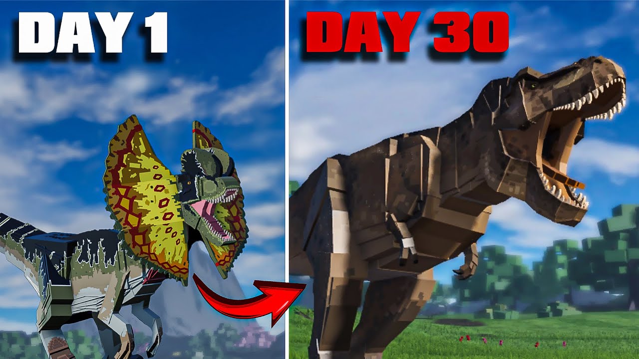 I survived 30 days until I became a T-Rex | Roblox Jurassic Blocky ...