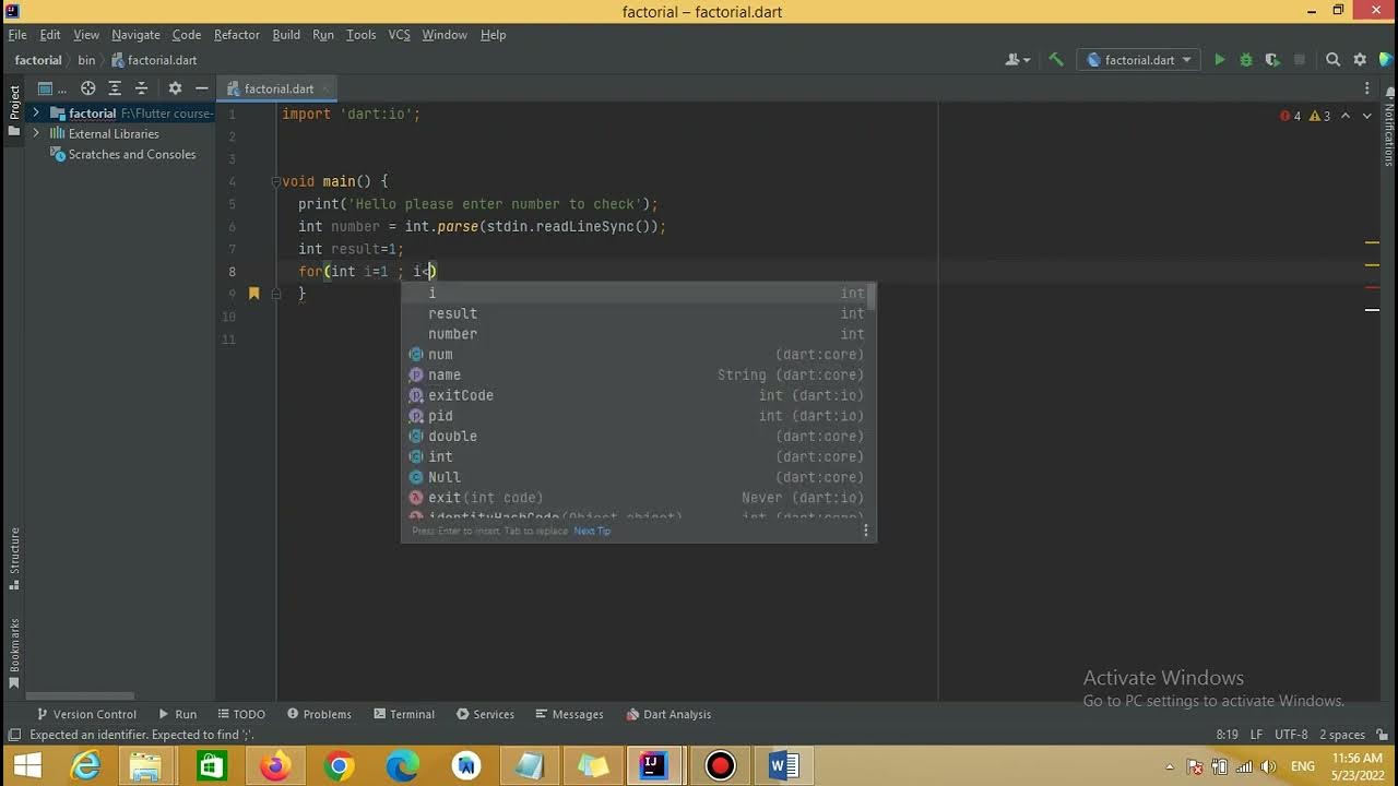 Factorial value of any number using Flutter (Dart) - YouTube