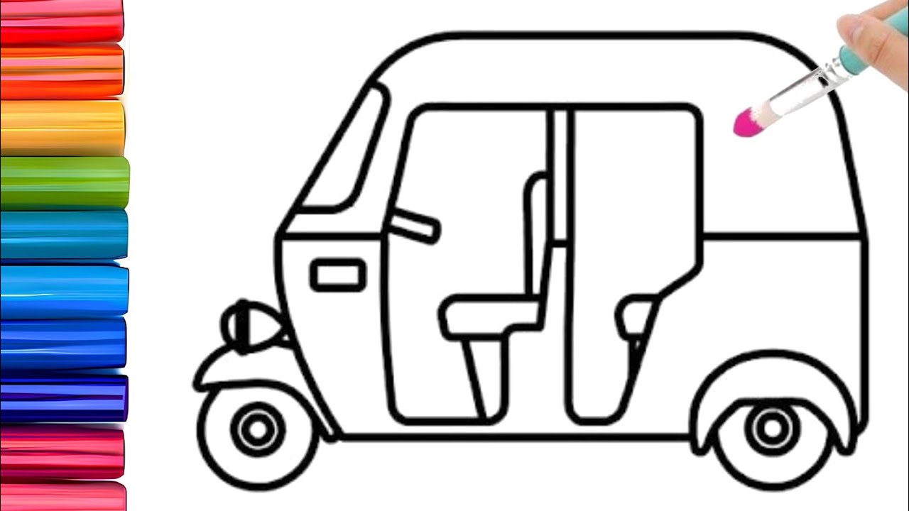 How to draw a auto rickshaw step by step || auto rickshaw drawing easy ...