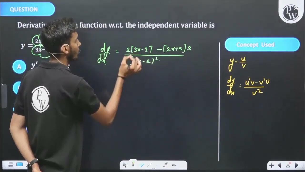 Derivative of given function w.r.t. the independent variable is y=2x+53x-2... - YouTube