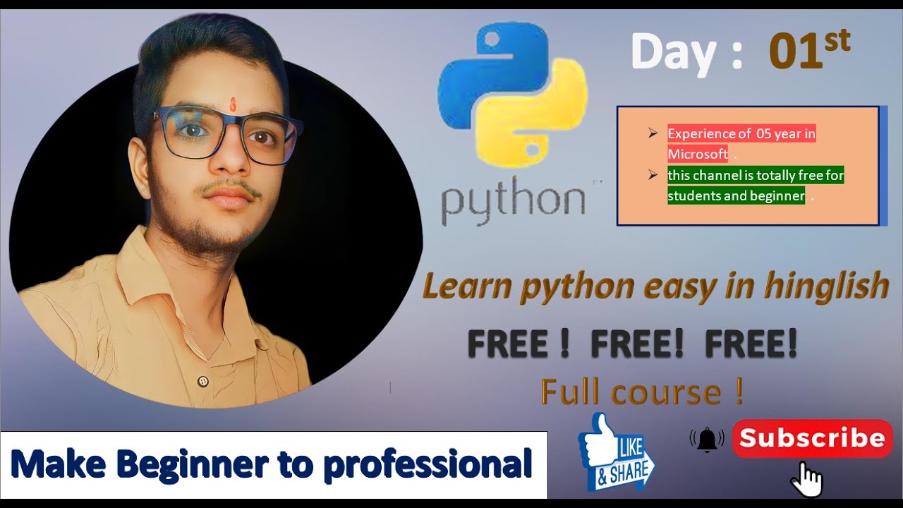 Learn Python in hindi + english in easy way. ️‍🔥🔥 ️‍🔥 day 01st ...