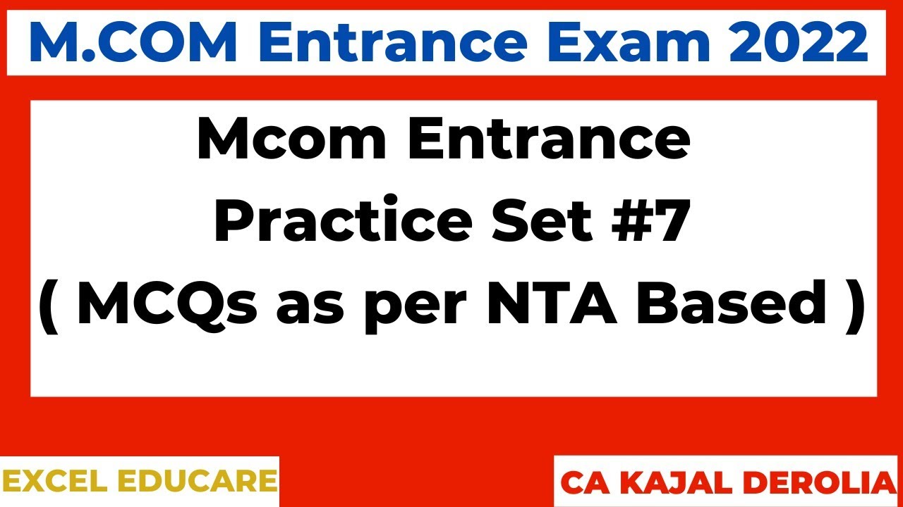 MCOM Entrance Practice Set#7 | MCQs as per NTA | Mcom Entrance Exam ...