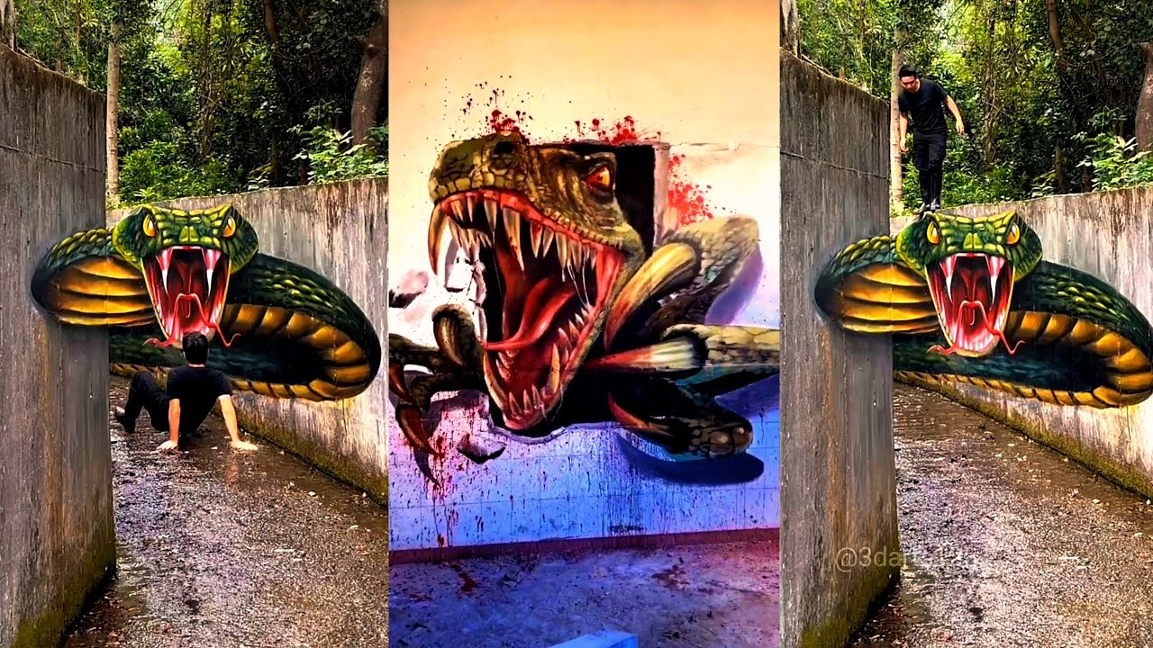 Amazing 3d Snake 🐍 art on wall 🤯 UNBELIEVABLE 😱 #drawing #arts - YouTube