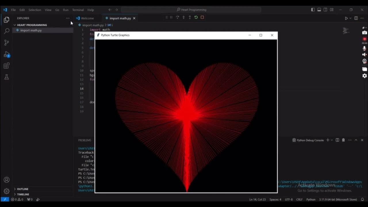 Amazing Red Heart using python Turtle I How can draw heart in python Turtle Animation - YouTube
