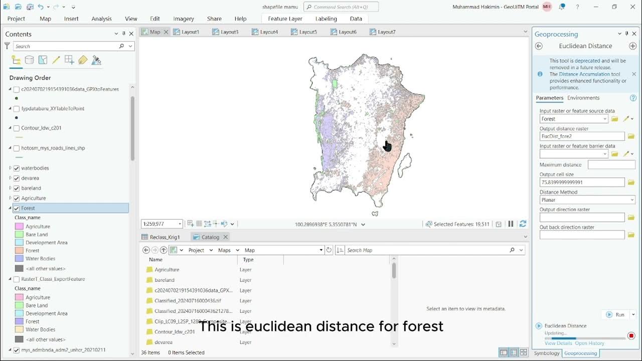 Euclidean distance analysis using ArcGIS Pro for suitability analysis. - YouTube