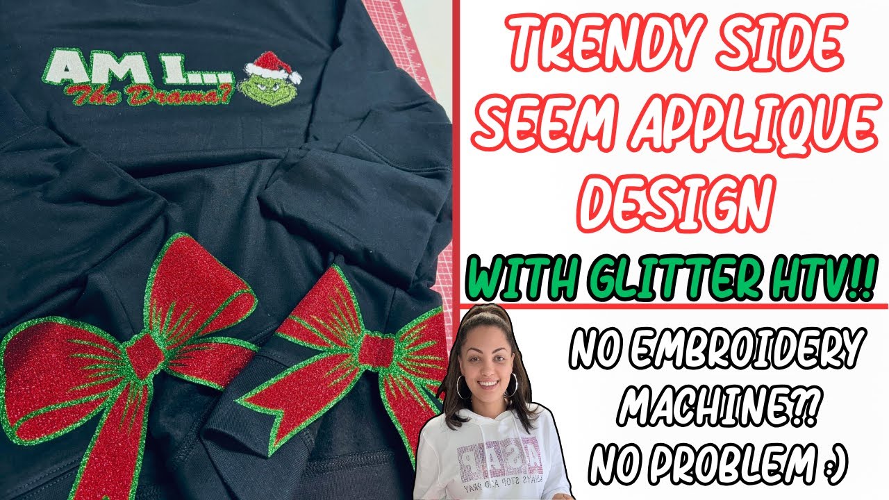 TRENDY SIDE BOW DESIGN WITH GLITTER HTV | How To Do A Side Seam Design ...