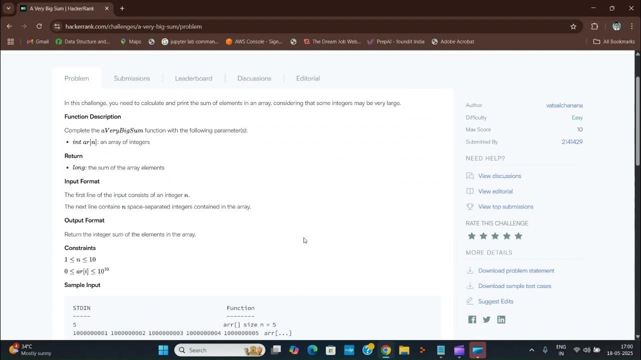 A Very Big Sum | HackerRank Solution in Java | Step-by-Step Explanation #hackerrank - YouTube