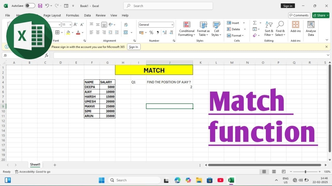 How To Use Match Function In Ms Excel In Hindi Match Formula Excel