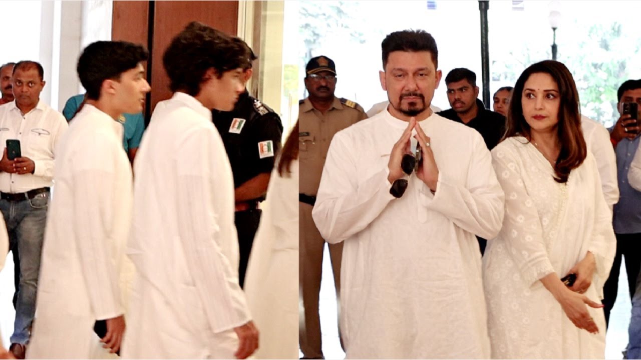 Madhuri Dixit With Husband Dr Nene And Son Arin, Ryan At Mother ...