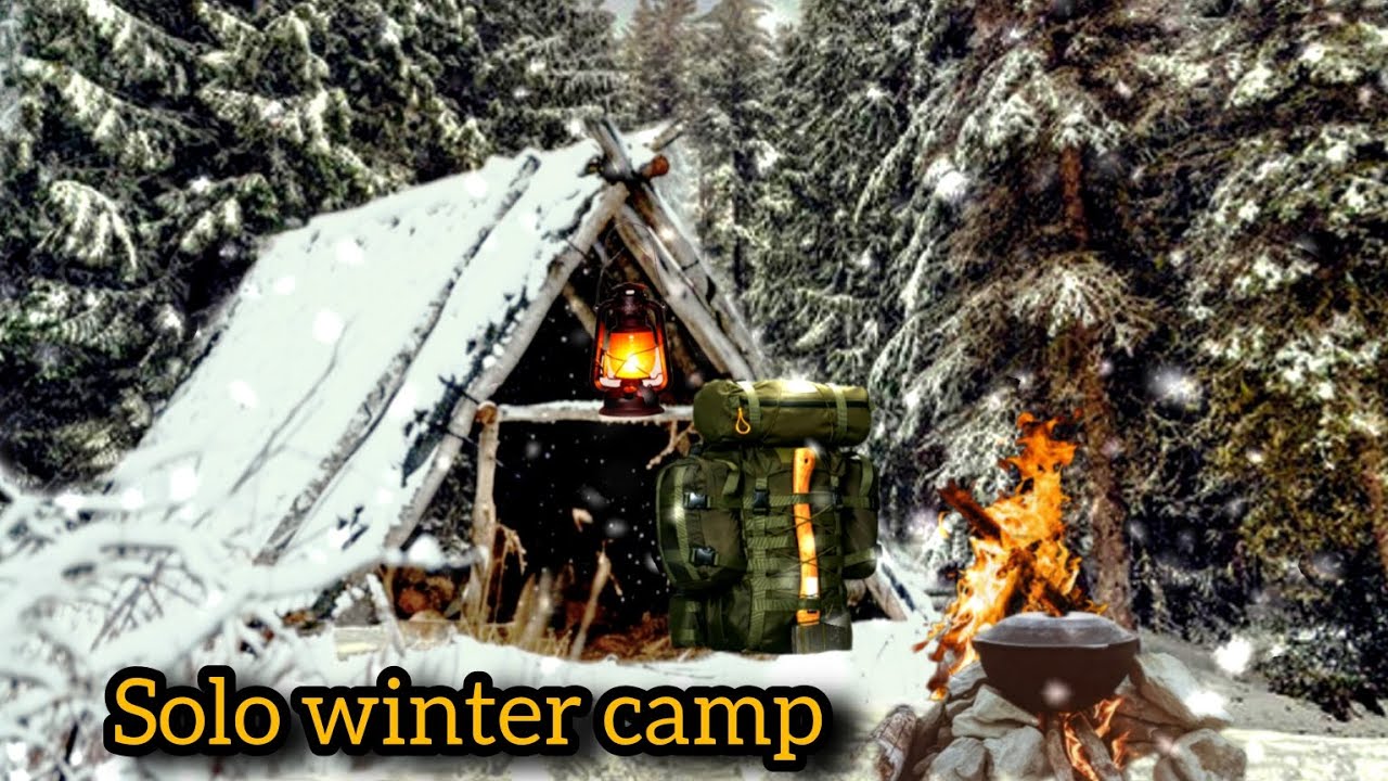solo winter camp surviving in wild snow forest asmr , bushcraft in ...