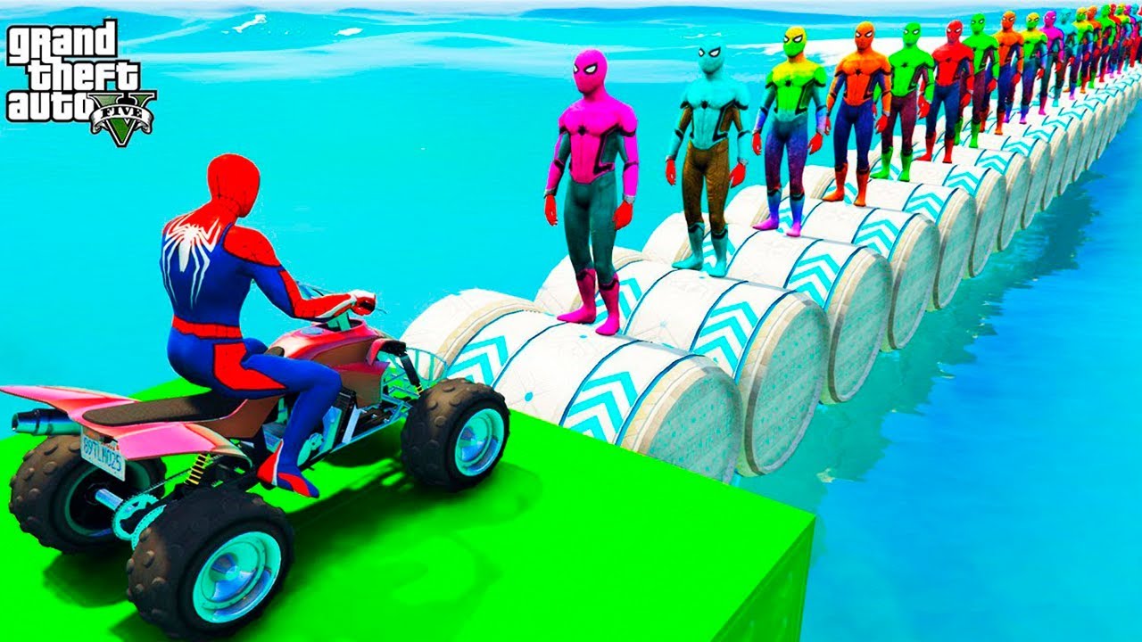 Spiderman On a motorcycle vs multicoloured spiders! - YouTube