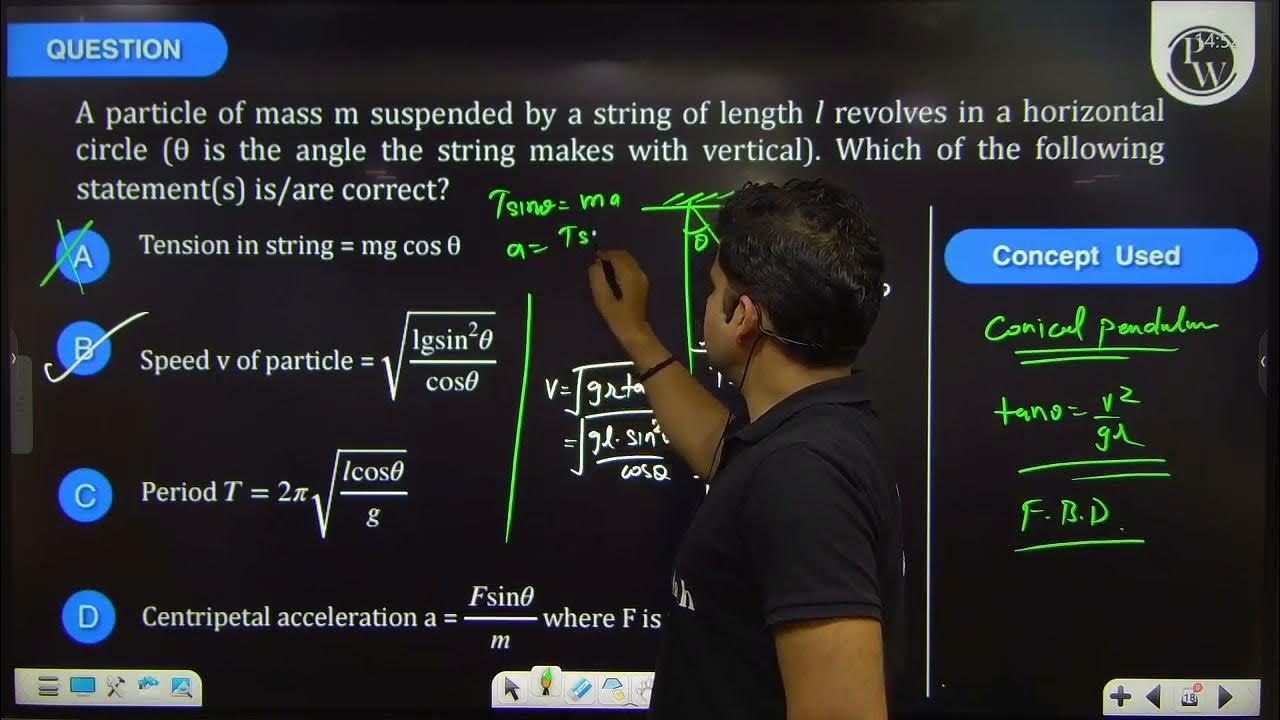 A particle of mass \(m\) suspended by a string of length \(l\) revolves in a horizontal circle ...