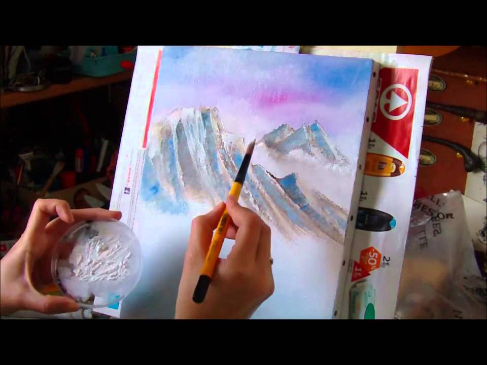 Timelapse mountain painting - Let's try Bob Ross technique - YouTube