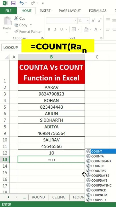 COUNTA Vs COUNT Function in Excel #excel #viralvideo #exceltips #ytshorts #exceltricks # ...