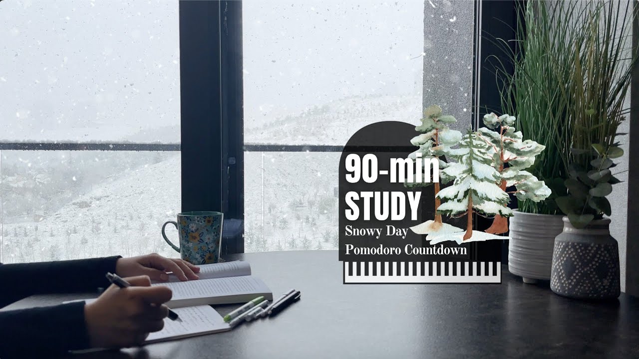 90 Minutes Study With Me 🌨️ Snowy Day 🎹 - YouTube